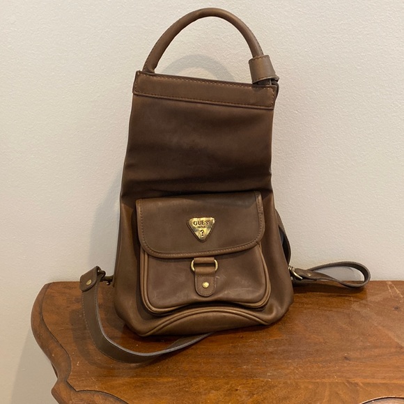 Guess | Bags | Guess Brand Brown Leather Backpack Purse | Poshmark